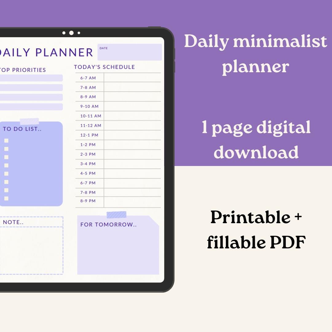 Sleek Purple Daily Planner - Printable Organizer, Instant Download ...