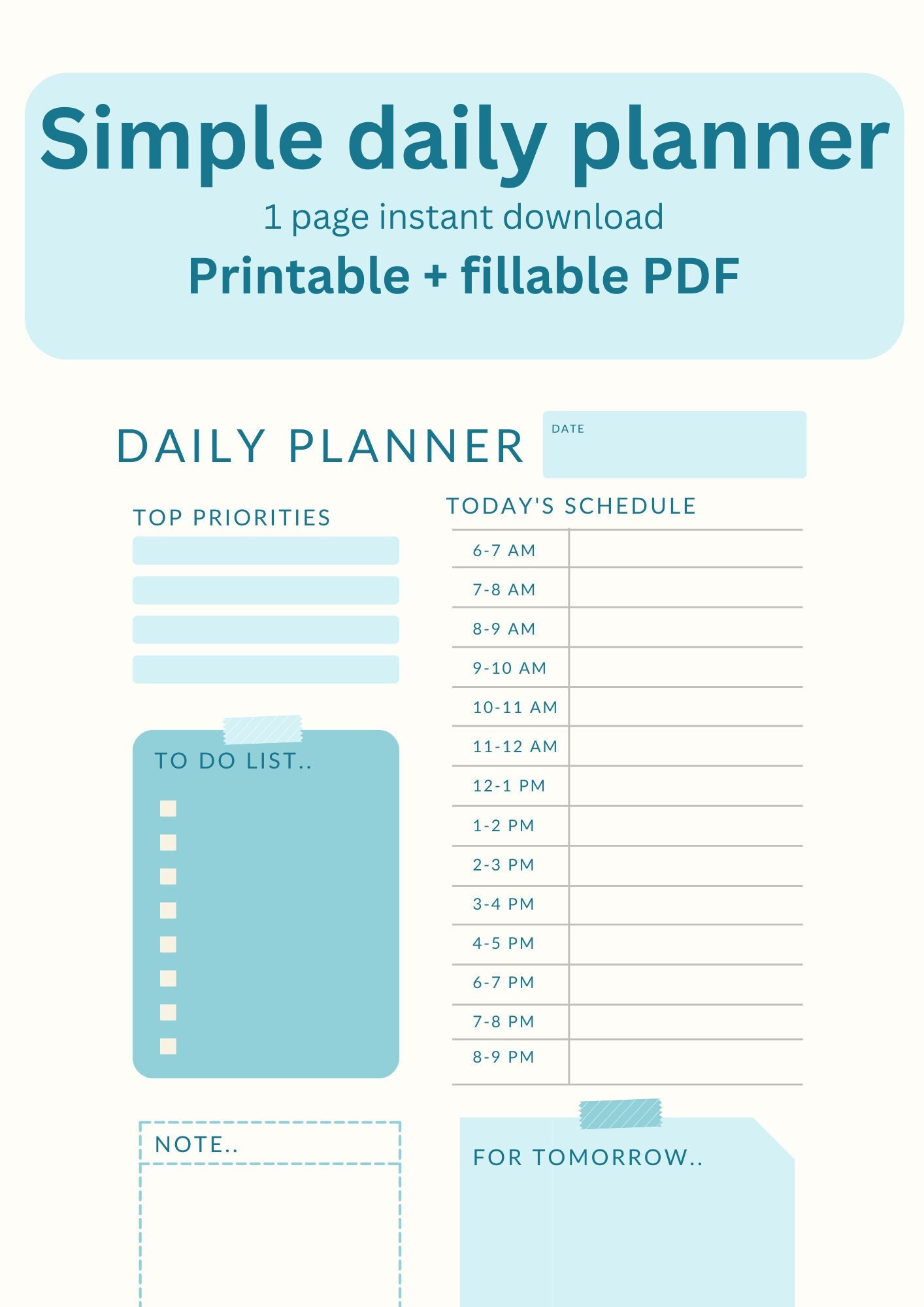 Sleek Blue Daily Planner Printable Organizer, Instant Download ...