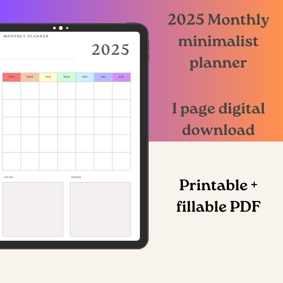 Simple Monthly Planner Rainbow - Printable, Instant Download ...
