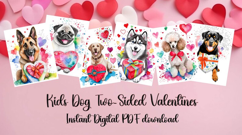 Printable Valentine Dog Illustration Set, Watercolor Puppy Love Digital ...