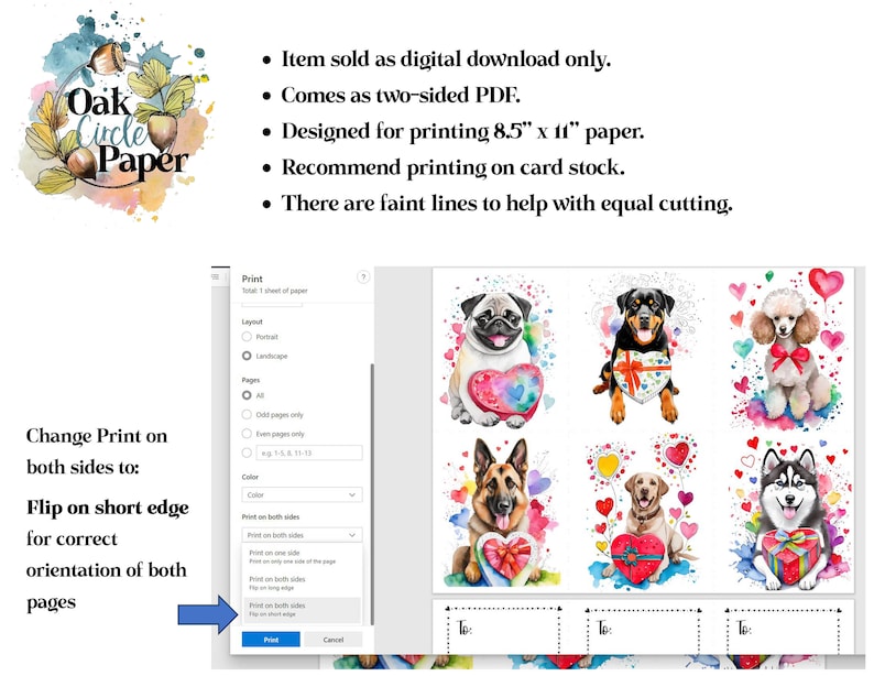 Printable Valentine Dog Illustration Set, Watercolor Puppy Love Digital ...