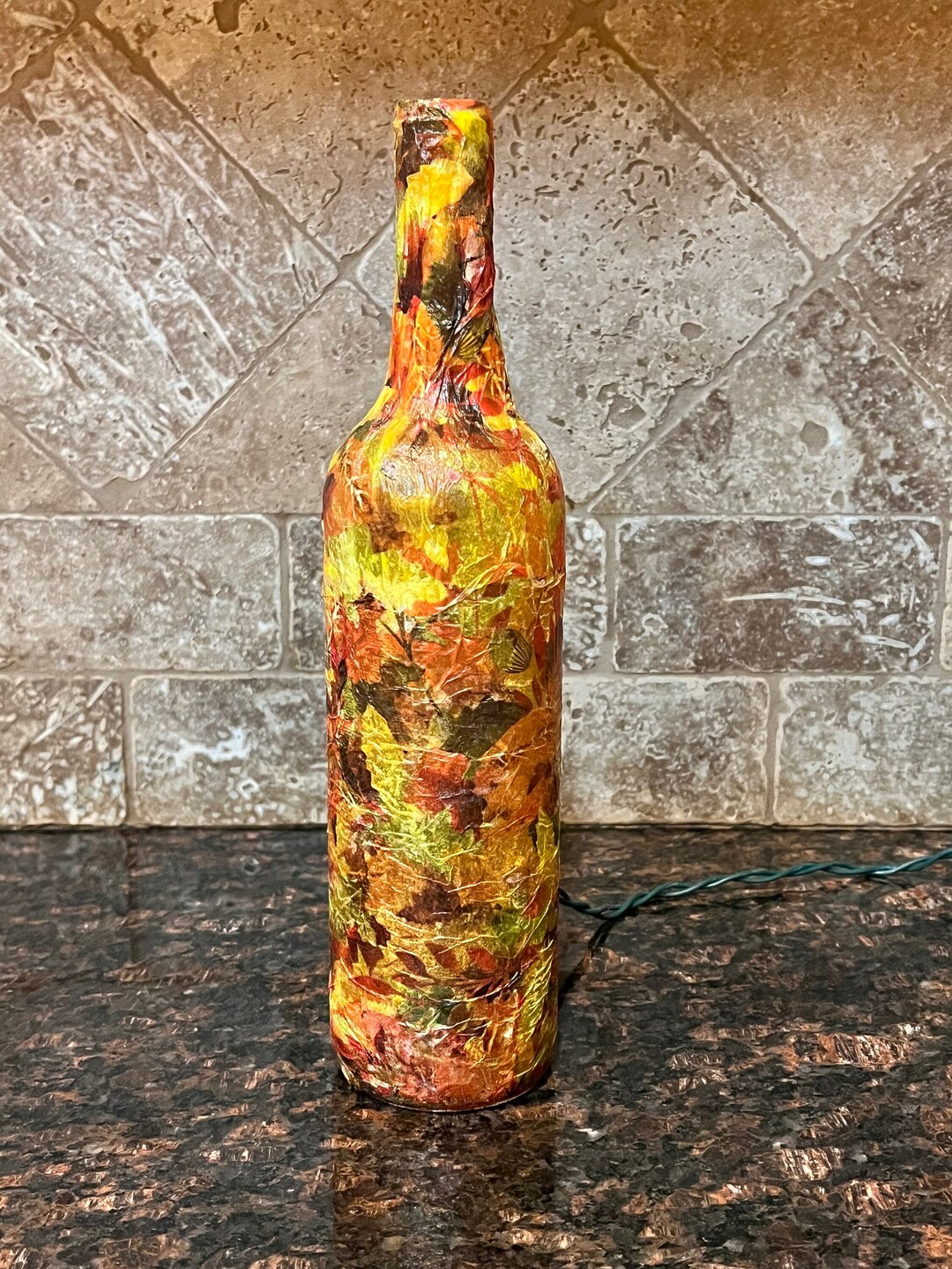 Lighted Wine Bottle - Fall Leaves Décor - Etsy