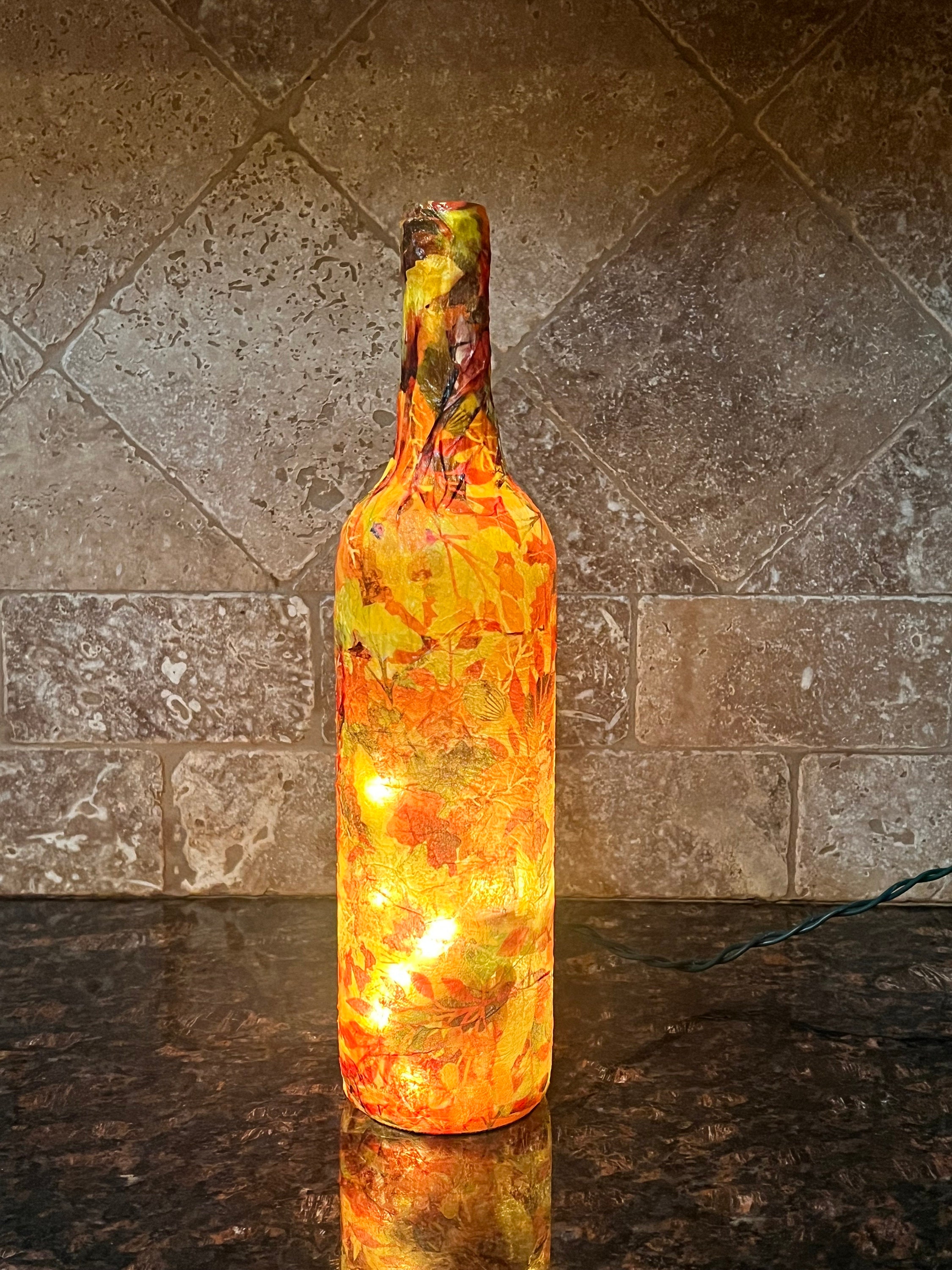 Lighted Wine Bottle - Fall Leaves Décor - Etsy