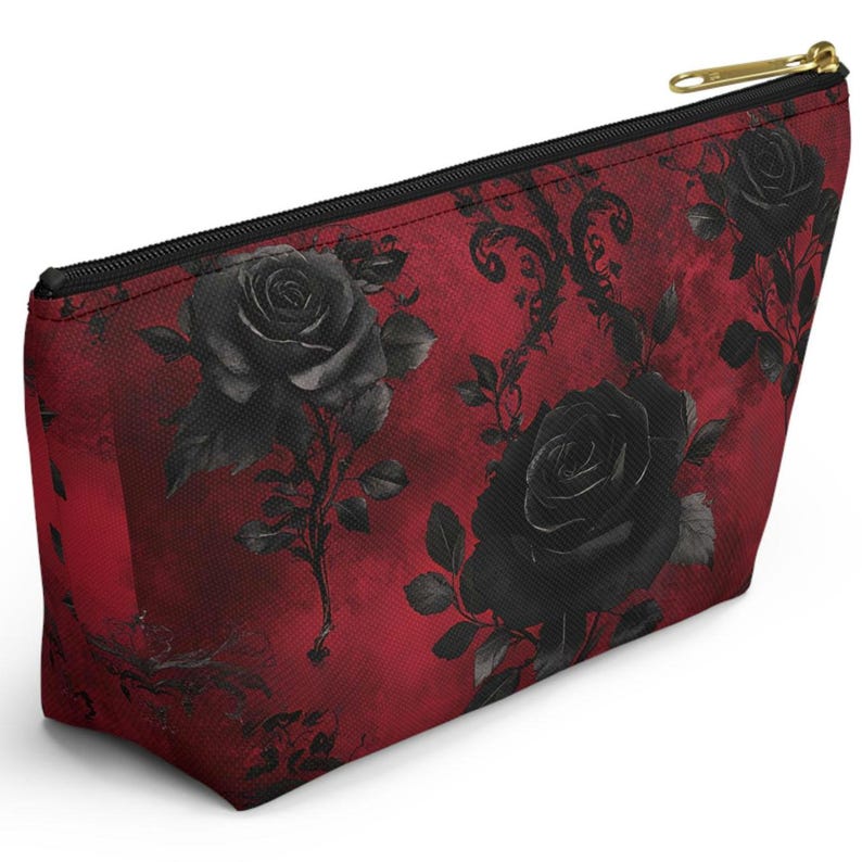 Gothic Cosmetic Pouch, Black Rose Makeup Bag, Travel Accessory Case ...