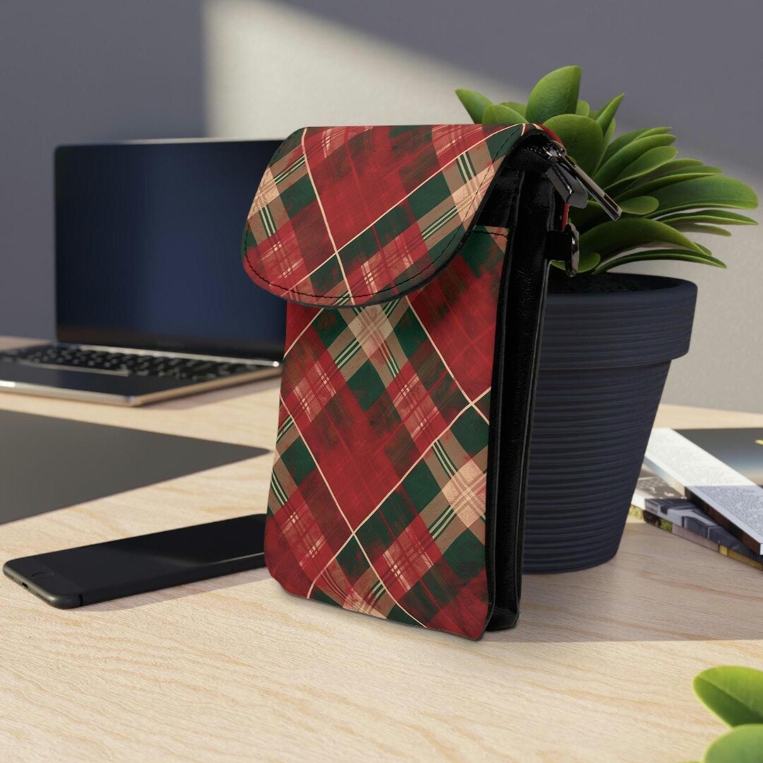 Plaid Phone Wallet, Red Plaid Neck Pouch Small Cell Phone Wallet ...
