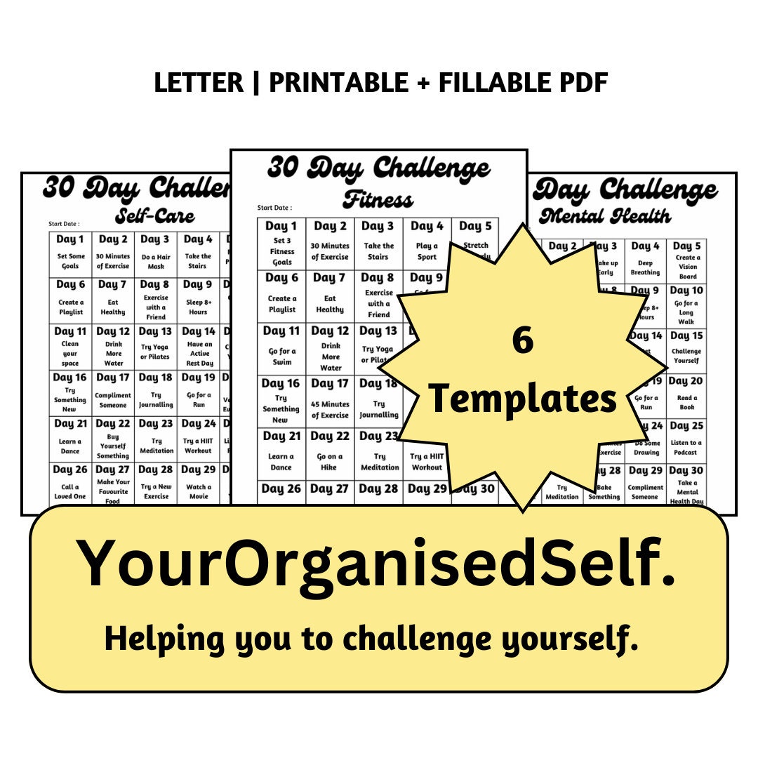 30 Day Challenge Printable30 Day Goal Trackermonthly Goal Planner30 Day ...