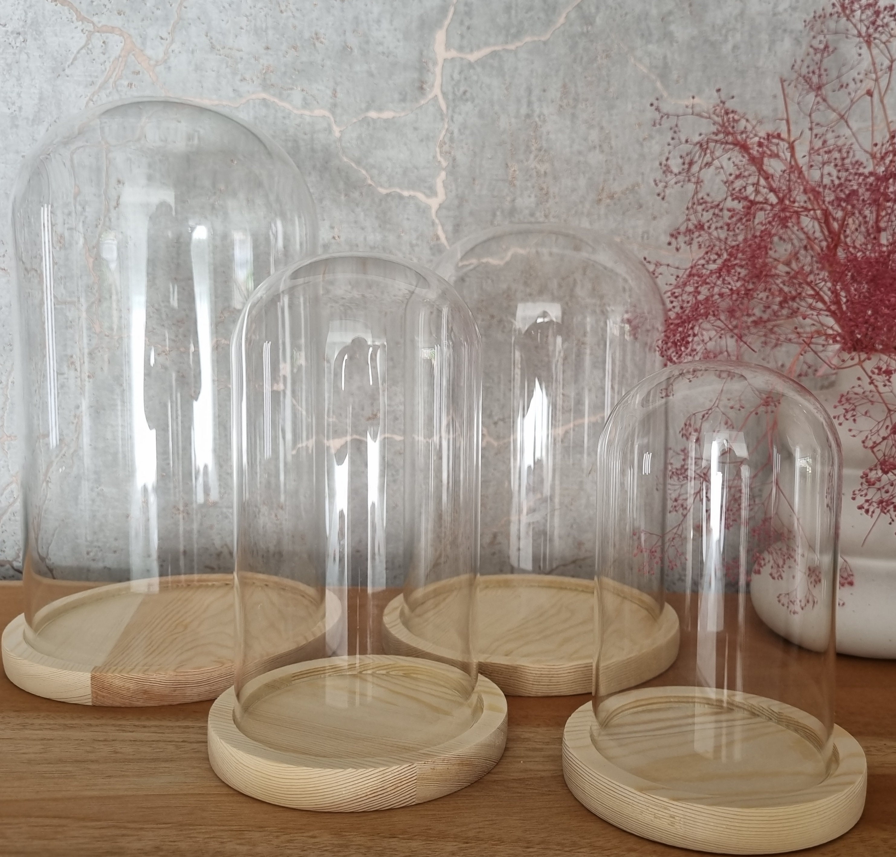 Glass Display Dome Bell Jar Cloche Wooden Base Action Figure Table ...
