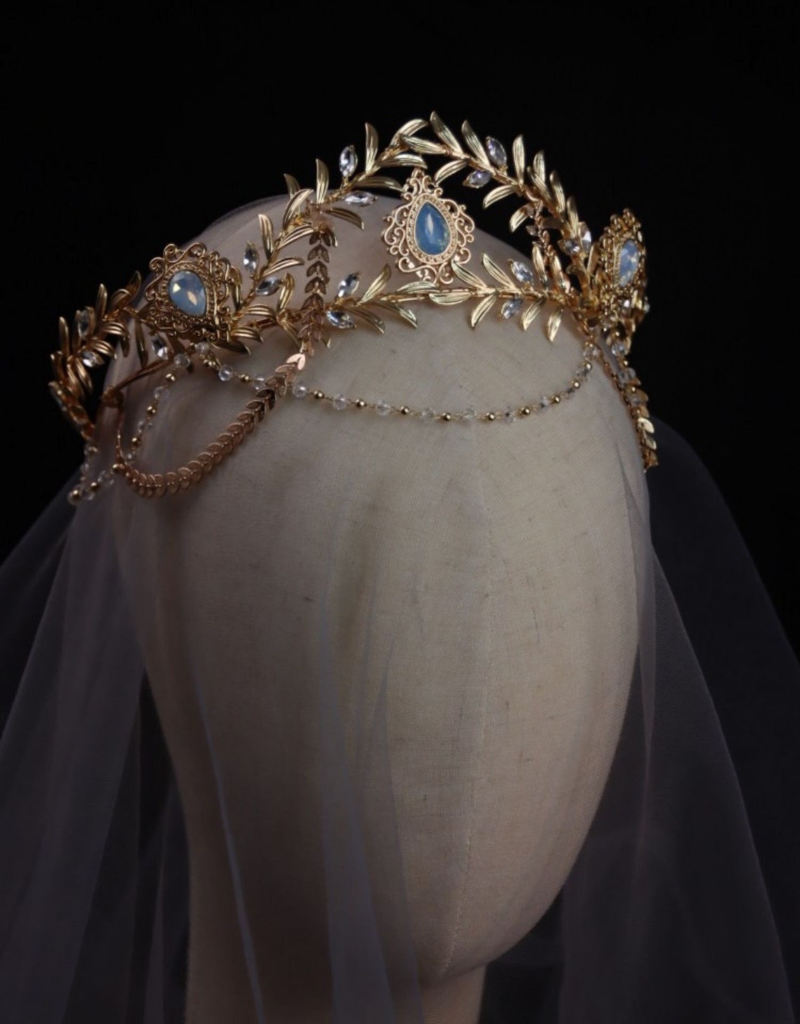 Golden Leaf Wedding Crown With Opal,laurel Leaf Tiara,bridal Crown ...