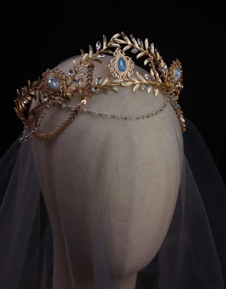 Golden Leaf Wedding Crown With Opal,laurel Leaf Tiara,bridal Crown ...