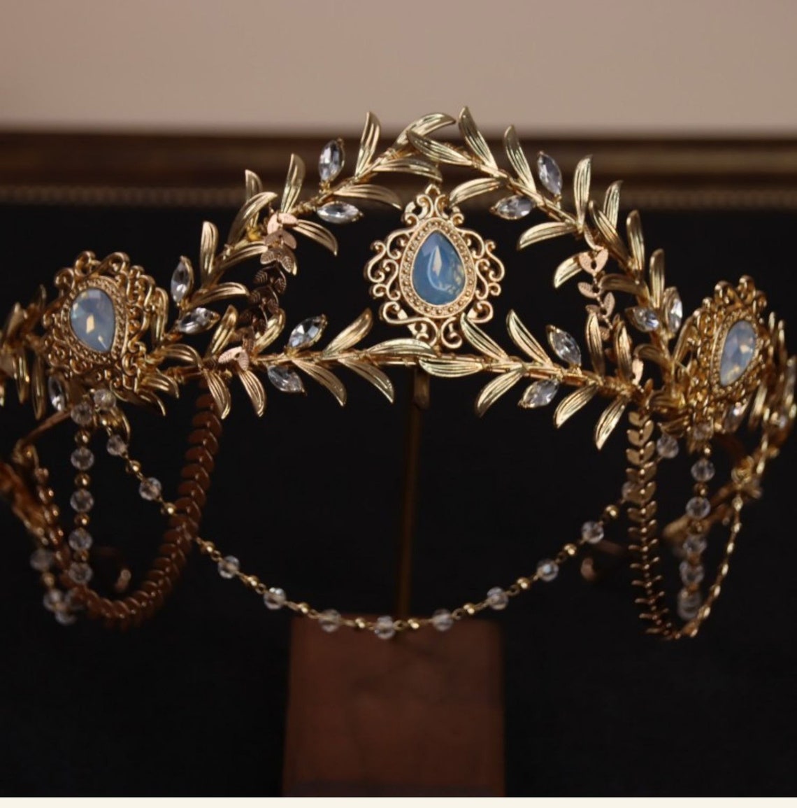 Golden Leaf Wedding Crown With Opal,laurel Leaf Tiara,bridal Crown ...