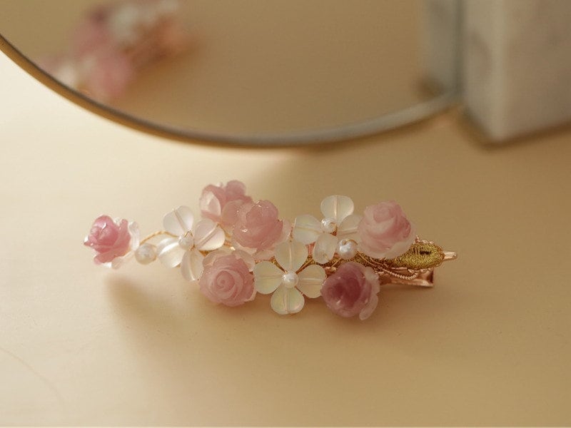 Pink Flower Hair Clips,spring Accessories,girl Hair Accessories - Etsy
