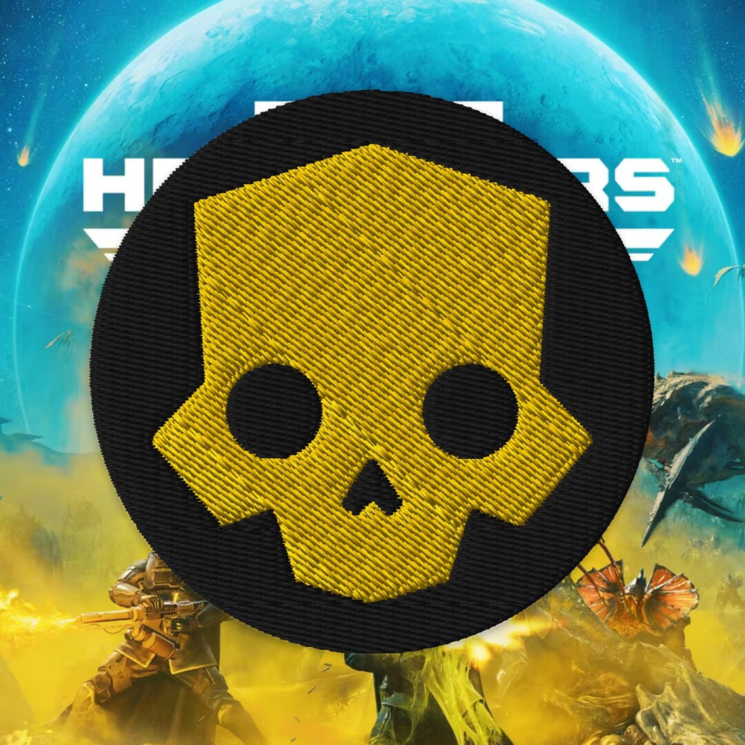 Helldivers 2 Skull Embroidered Patch Black & Yellow Circle or Square ... Helldivers 2 Skull Embroidered Patch Black & Yellow Circle or Square ...