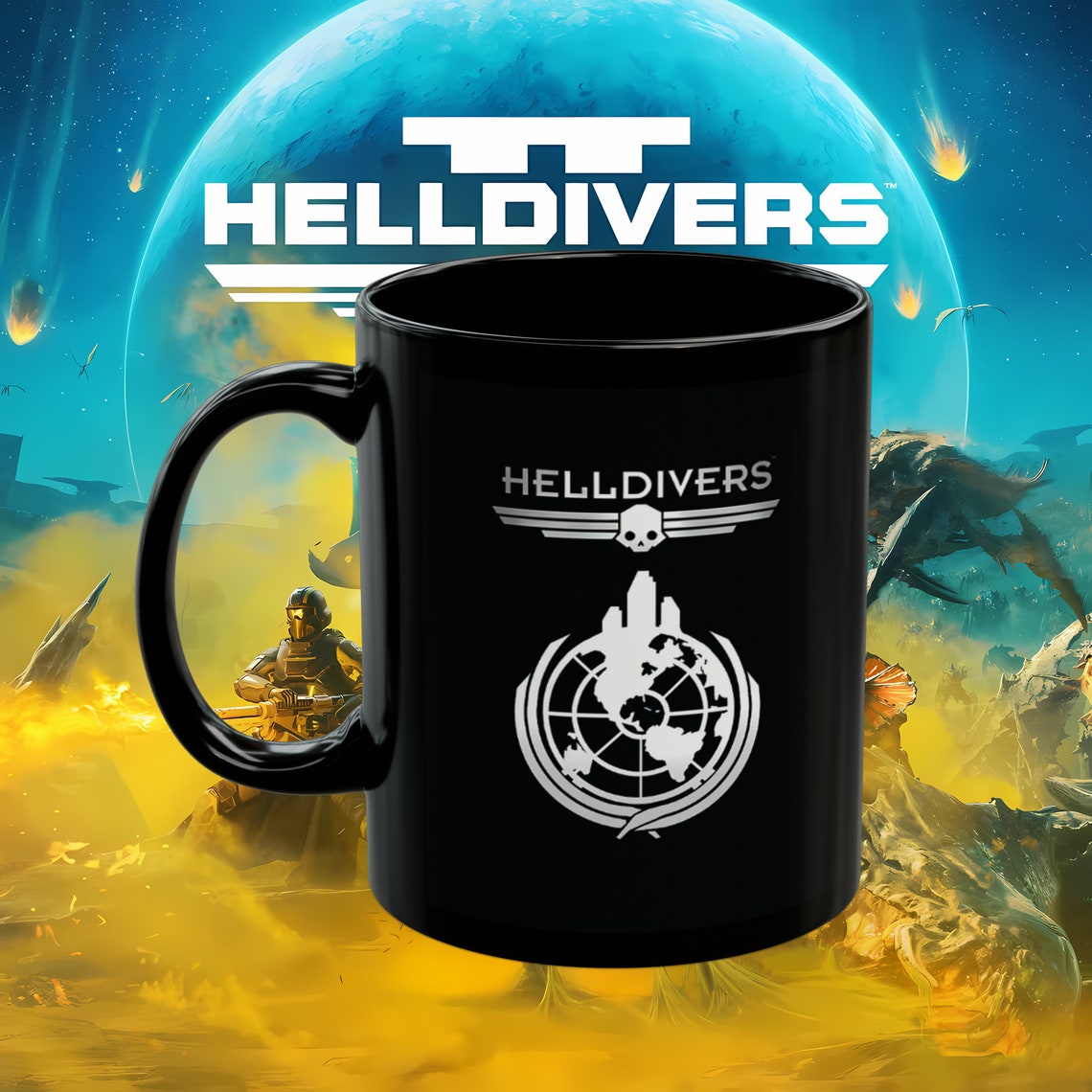 Helldivers 2 Video Game Inspiring Patriotic Super Earth Liber-tea Black Mug 11oz Video Game Mug ...