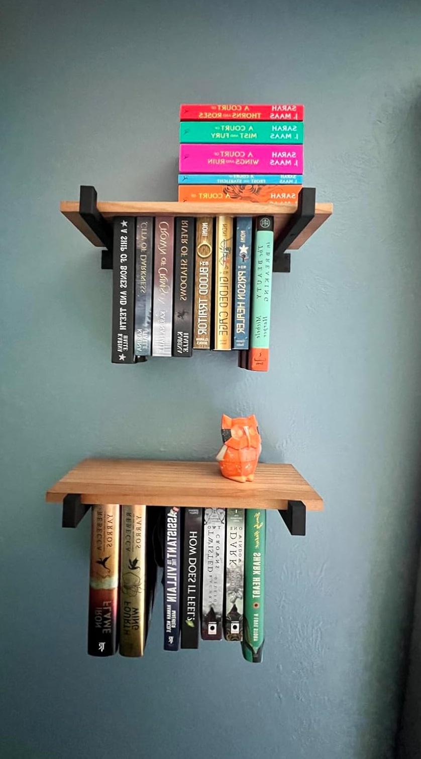 Set of 2 Natural Wood and Metal Brackets Bookshelf Double Storage Unique Wall Bookshelf Wall Mount Hanging Floating Bookshelves Space saving Etsy