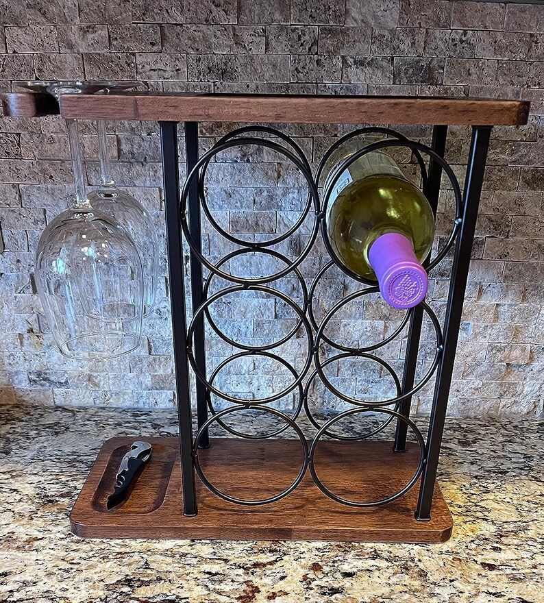 Stylish Wine Holder and Glasses Rack W/ Tray Wooden Wine Racks ...
