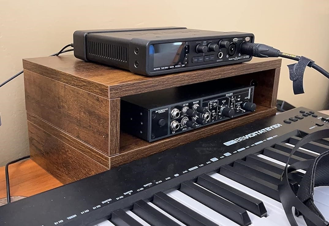 2 Pack Brown Wood Desktop Dual Riser Monitor Desk Adjustable Monitor ...