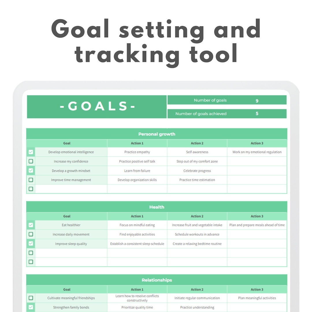 Best Goals Setting and Tracking Tool Green - Etsy