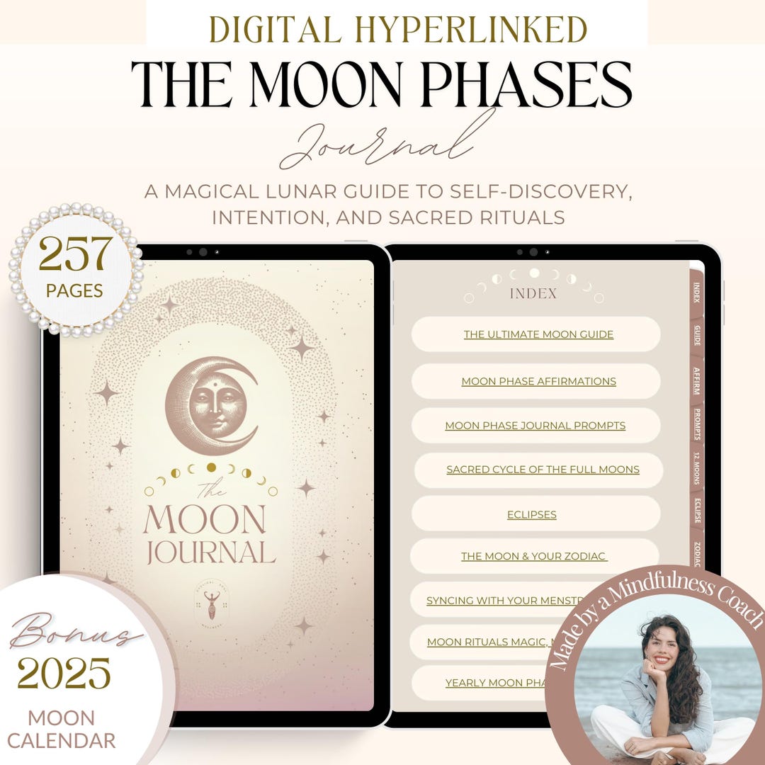 Digital Moon Phases Journal 2025 Moon Calendar, Zodiac, Moon Magic ...
