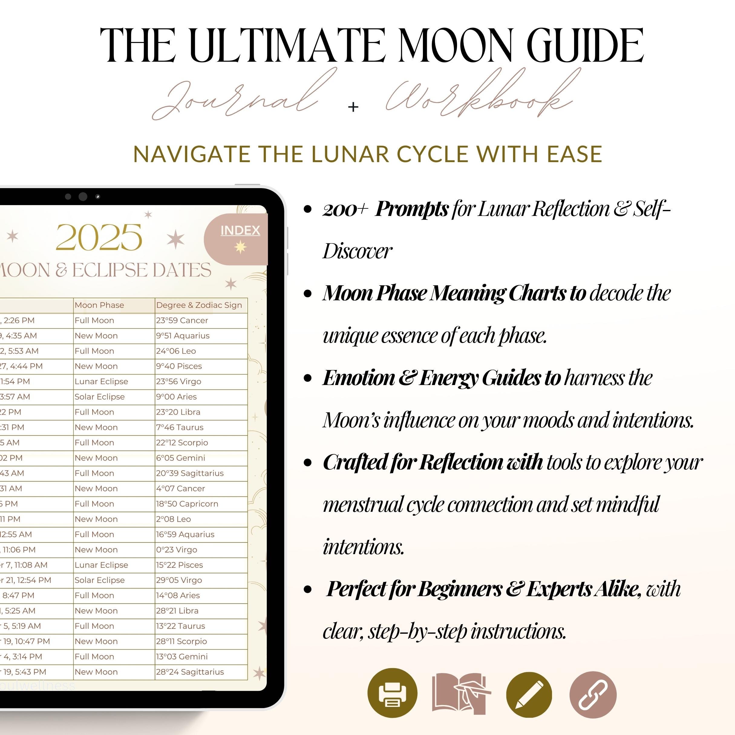Digital Moon Phases Journal 2025 Moon Calendar, Zodiac, Moon Magic ...