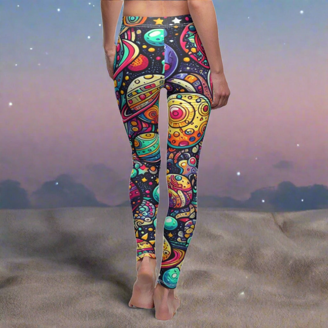 Groovy Galaxy Leggings, Cartoon Planets and Stars Leggings, Cosmos ...