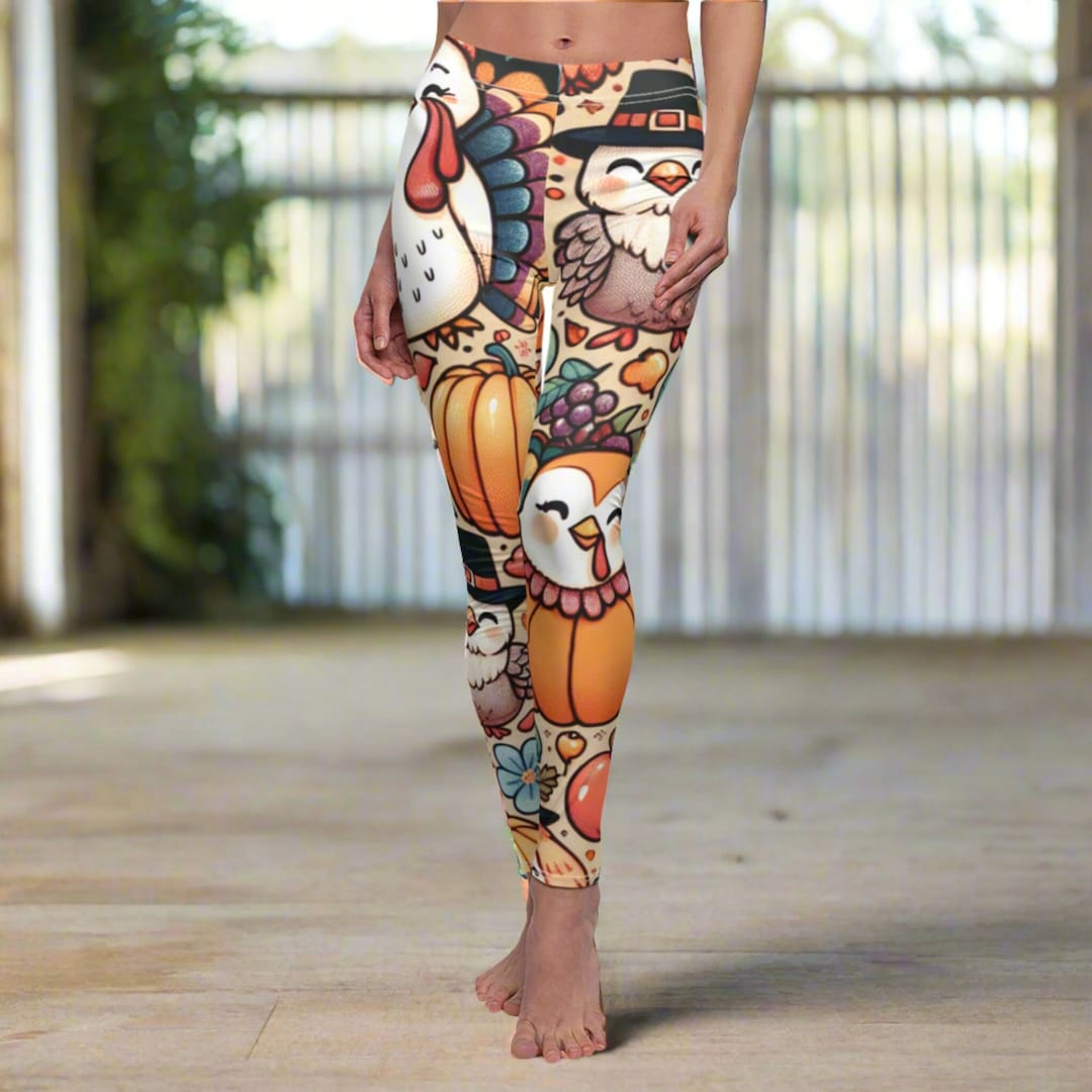 Pilgrim Turkey Thanksgiving Leggings, Thanksgiving Outfit, Cartoon ...