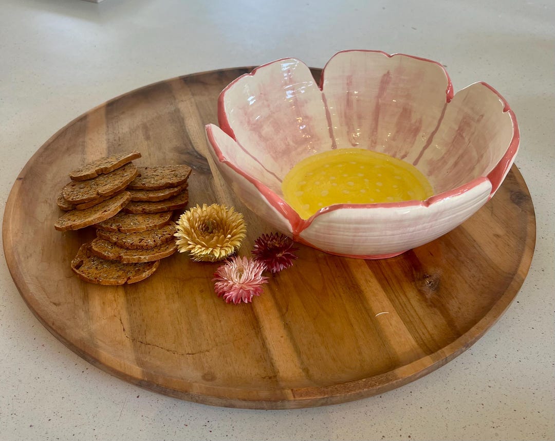 Ceramic Pink Flower Fruit Bowl - Etsy