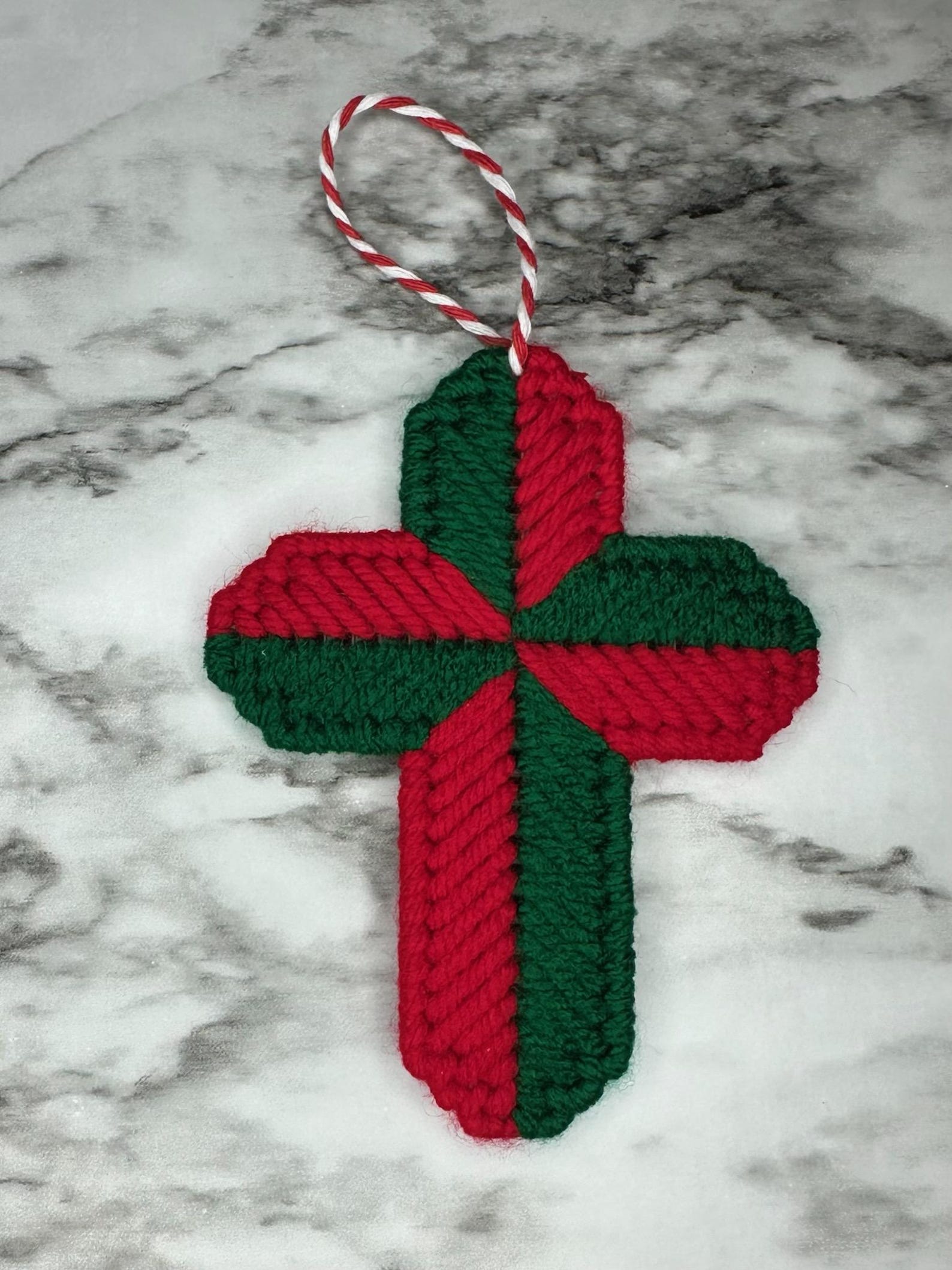 Faithful Cross Decoration, Plastic Canvas Handmade Ornament, Red and ...