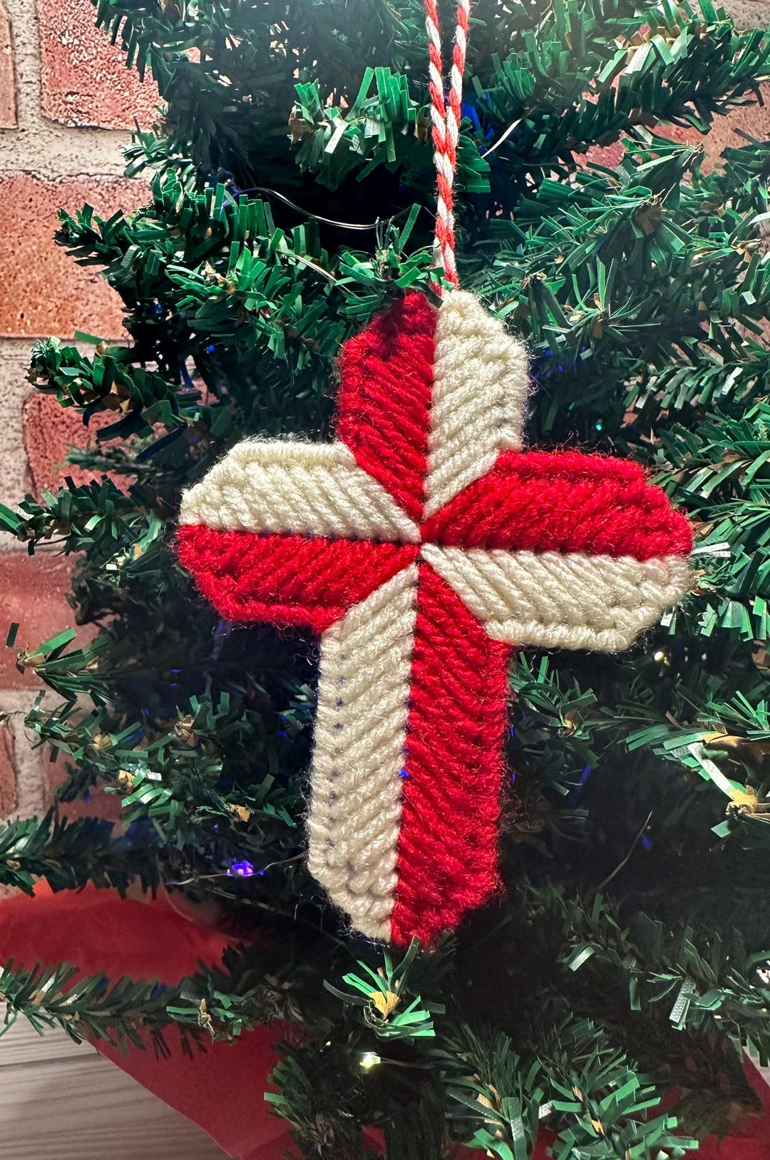 Faithful Cross Decoration, Plastic Canvas Handmade Ornament, Red and ...