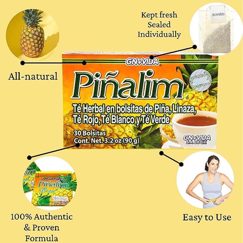 Pinalim Tea /te De Pinalim Mexican Version- Pineapple, Flax, Green Tea ...