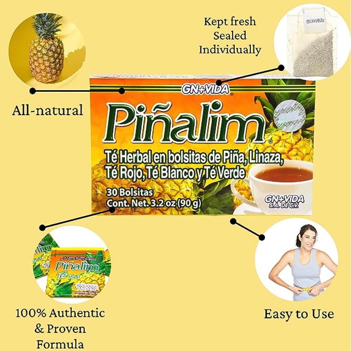 Pinalim Tea /te De Pinalim Mexican Version- Pineapple, Flax, Green Tea ...