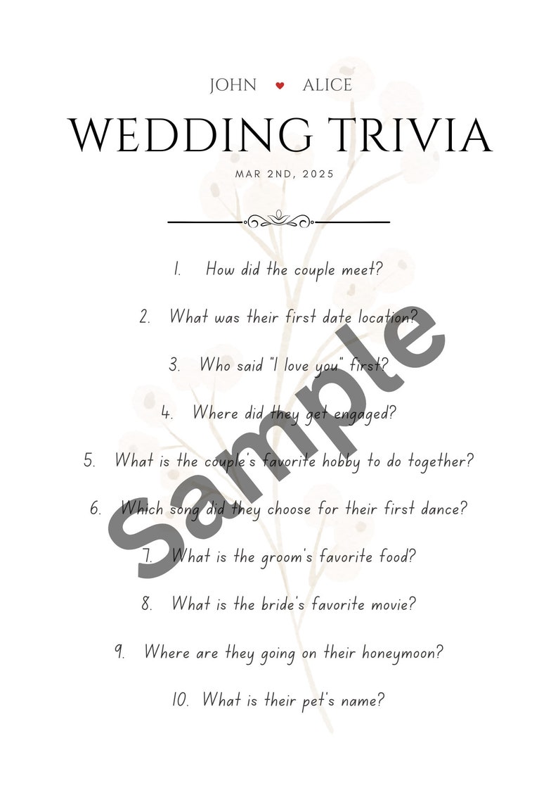 Customizable Wedding Table Trivia Cards Fun Facts & Questions for Guest ...
