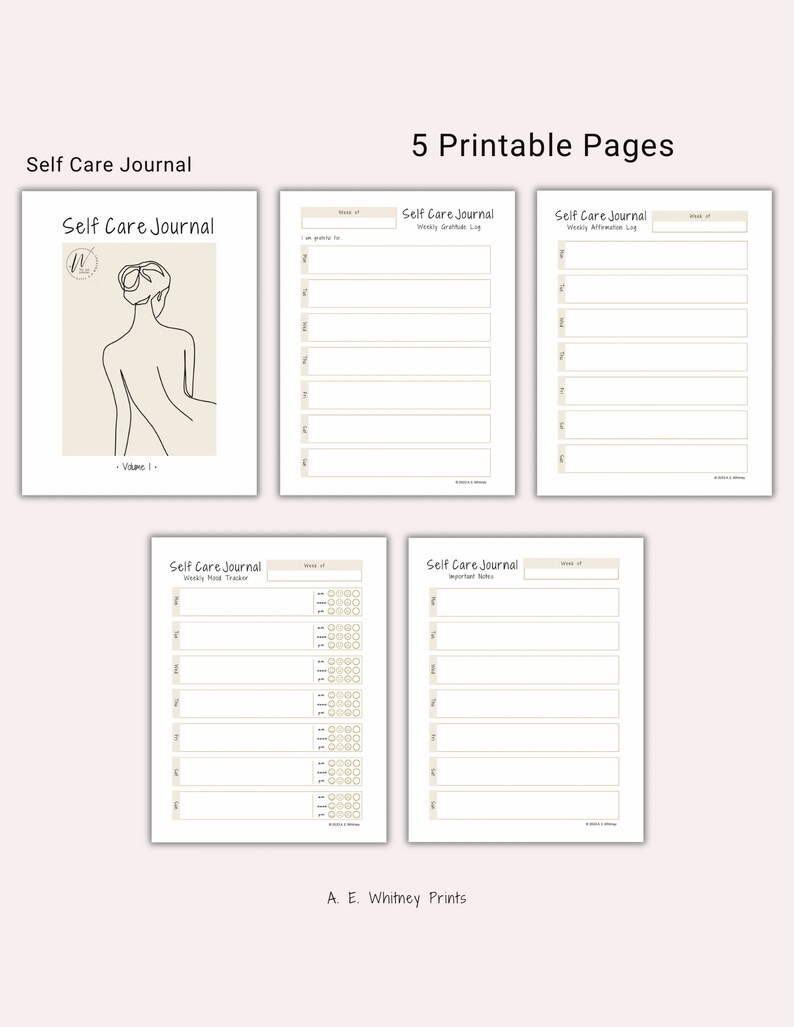 Weekly Self Care Journal Affirmation Log, Mood Tracker, Daily Gratitude ...