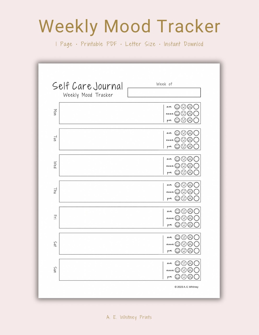 Weekly Mood Tracker Printable Journal Page - Etsy