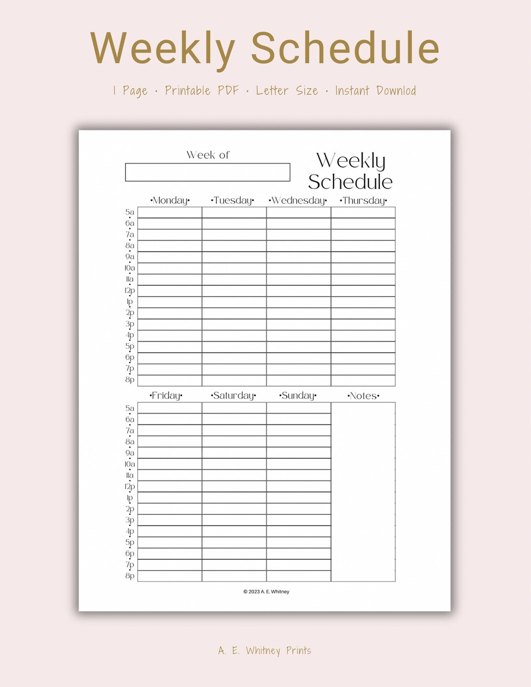 Weekly Schedule Printable Planner Journal Page - Etsy