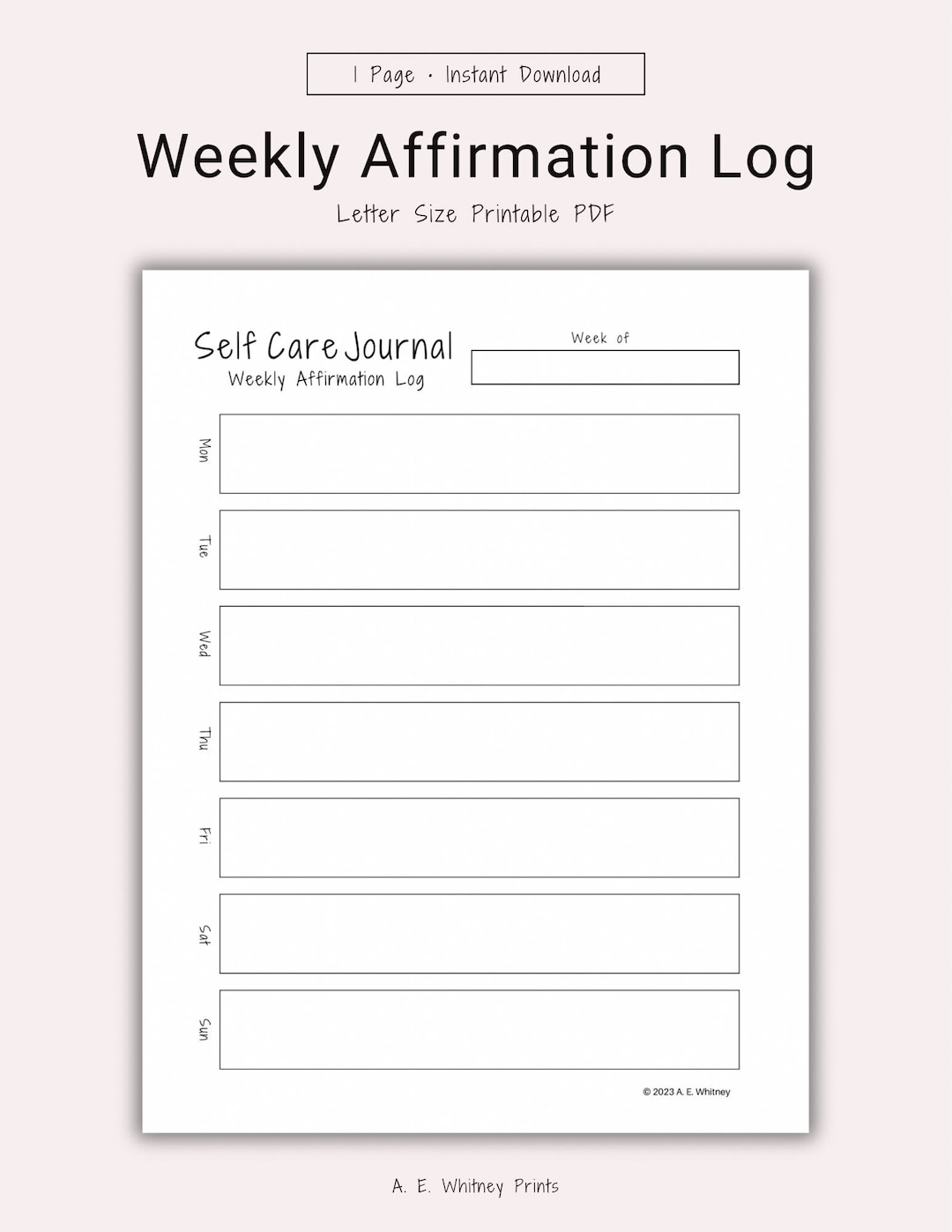 Weekly Affirmation Log Printable Daily Journal Page - Etsy