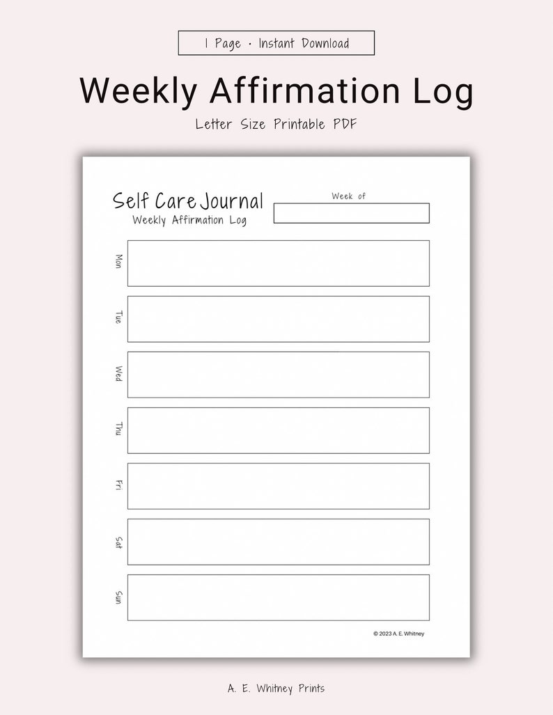 Weekly Affirmation Log Printable Daily Journal Page - Etsy