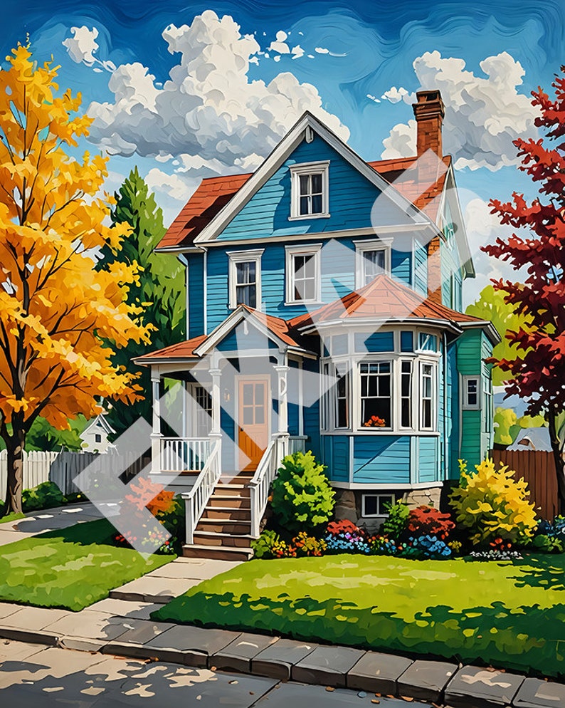 Colorful Houses Oil Painting, 4K Digital File - Etsy