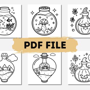 Magic Potion Jar Coloring Book Kawaii Jar Coloring Pages, Relaxing ...
