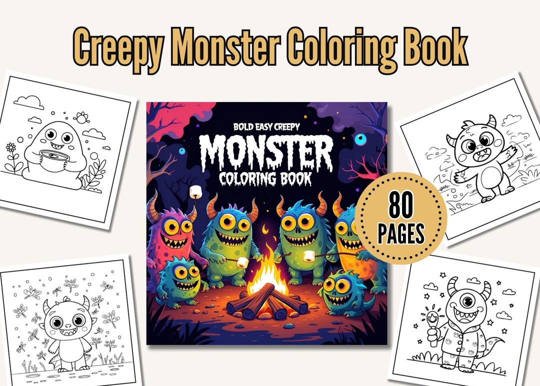 Creepy Monster Coloring Book for Kids Printable Coloring Book, Custom ...