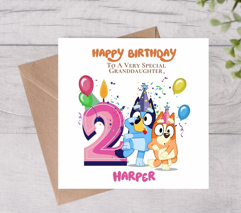 Bluey Birthday Card for Girl, Personalised Greeting Card for Daughter ...