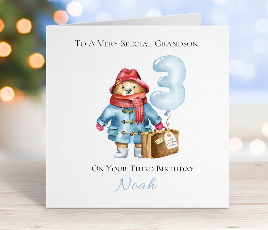 Paddington Bear Third Birthday Card for Boy, Personalised 3rd Birthday ...