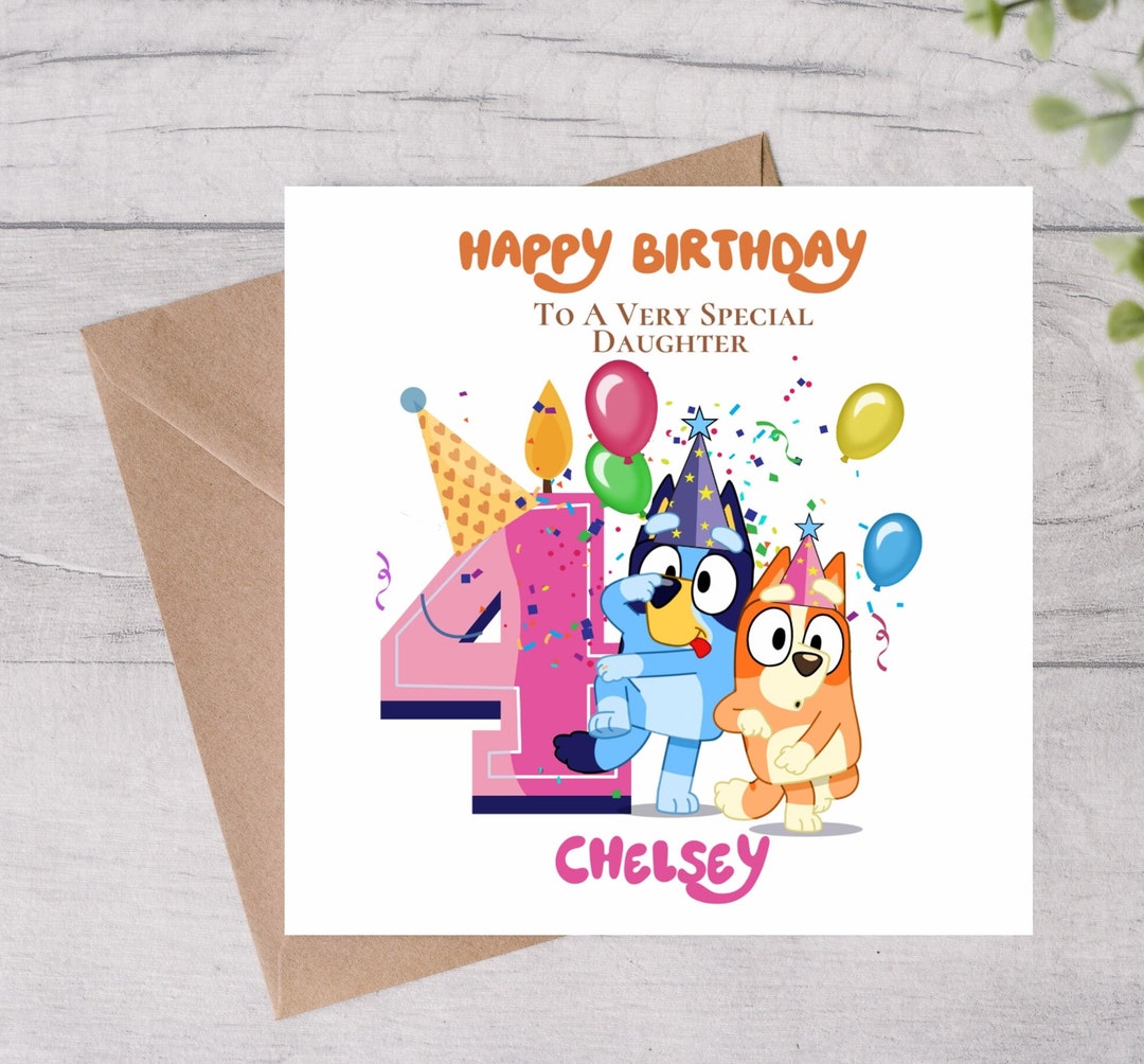 Personalised Bluey Birthday Card, Greeting Card for Daughter ...