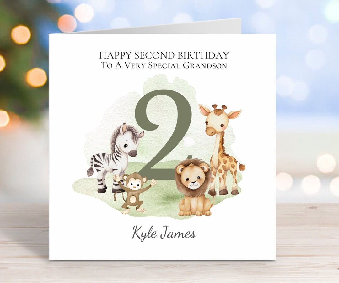 Safari Animals Birthday Card, Personalised 1st, 2nd, 3rd, 4th, Children ...