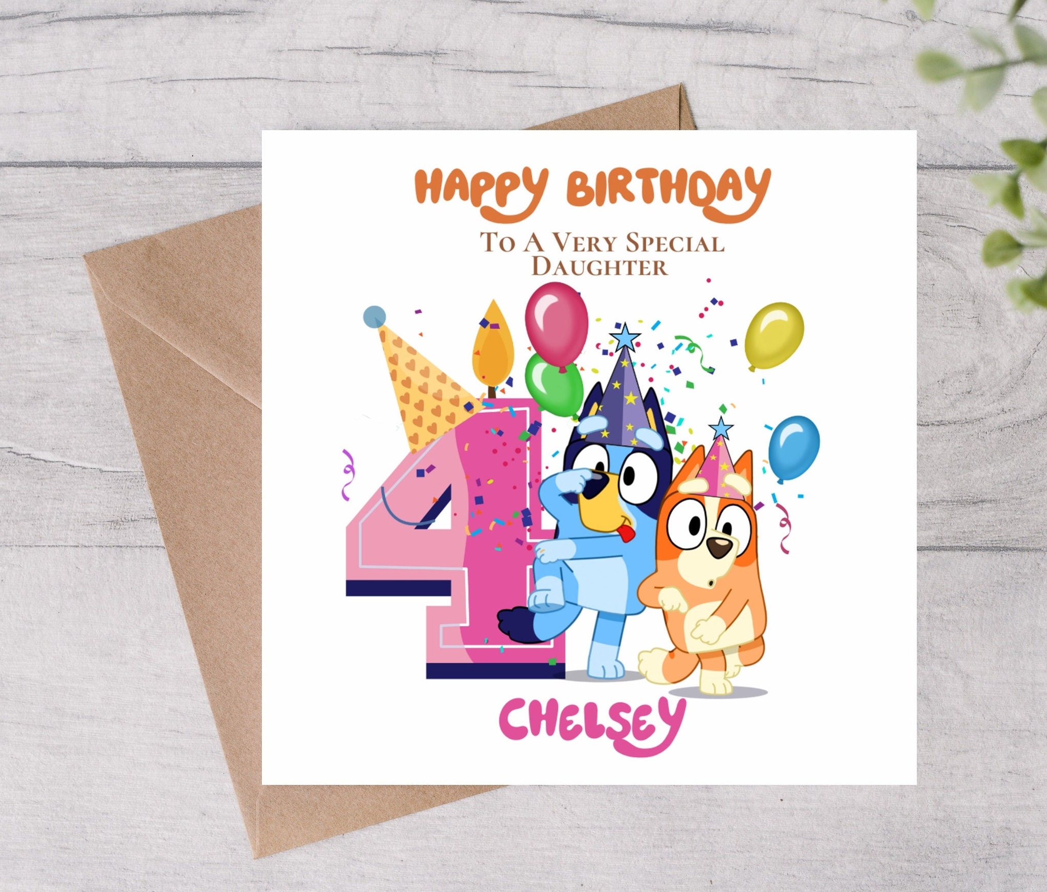 Bluey Birthday Card for Girl, Personalised Greeting Card for Daughter ...