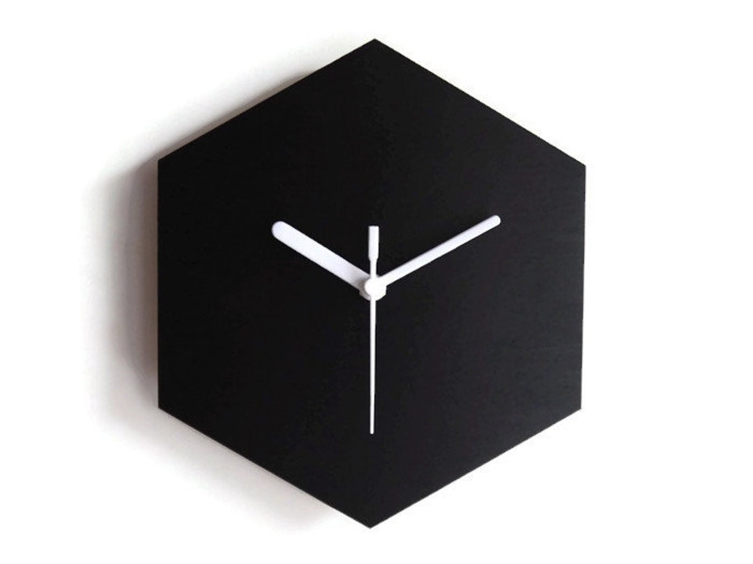 Small Hexagonal Clock, Wooden Black Timepiece, Minimal Wall Decor With ...