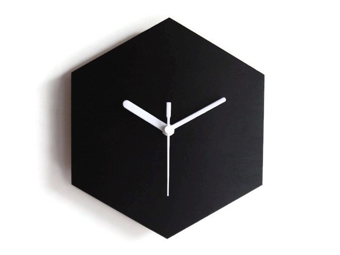 Small Hexagonal Clock, Wooden Black Timepiece, Minimal Wall Decor With ...