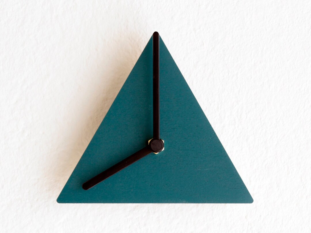 Chic Small Triangle Clock and Wooden Teal Timepiece, Minimal Wall Decor ...