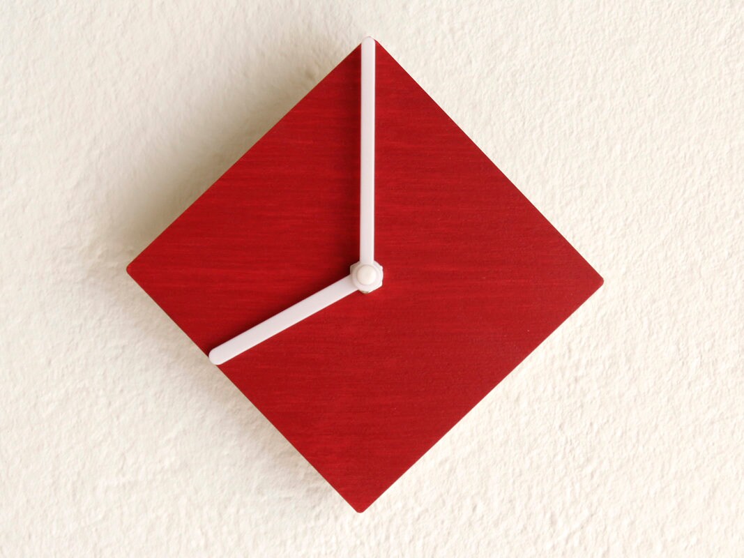 Very Small Rhomboid Clock, Wooden Light Grey Timepiece, Minimal Wall ...
