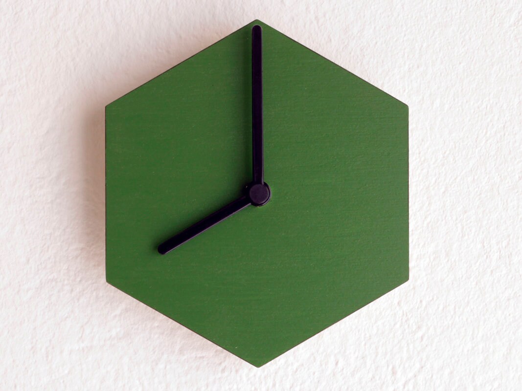 Very Small Hexagonal Clock, Wooden Turquoise Timepiece, Minimal Wall ...