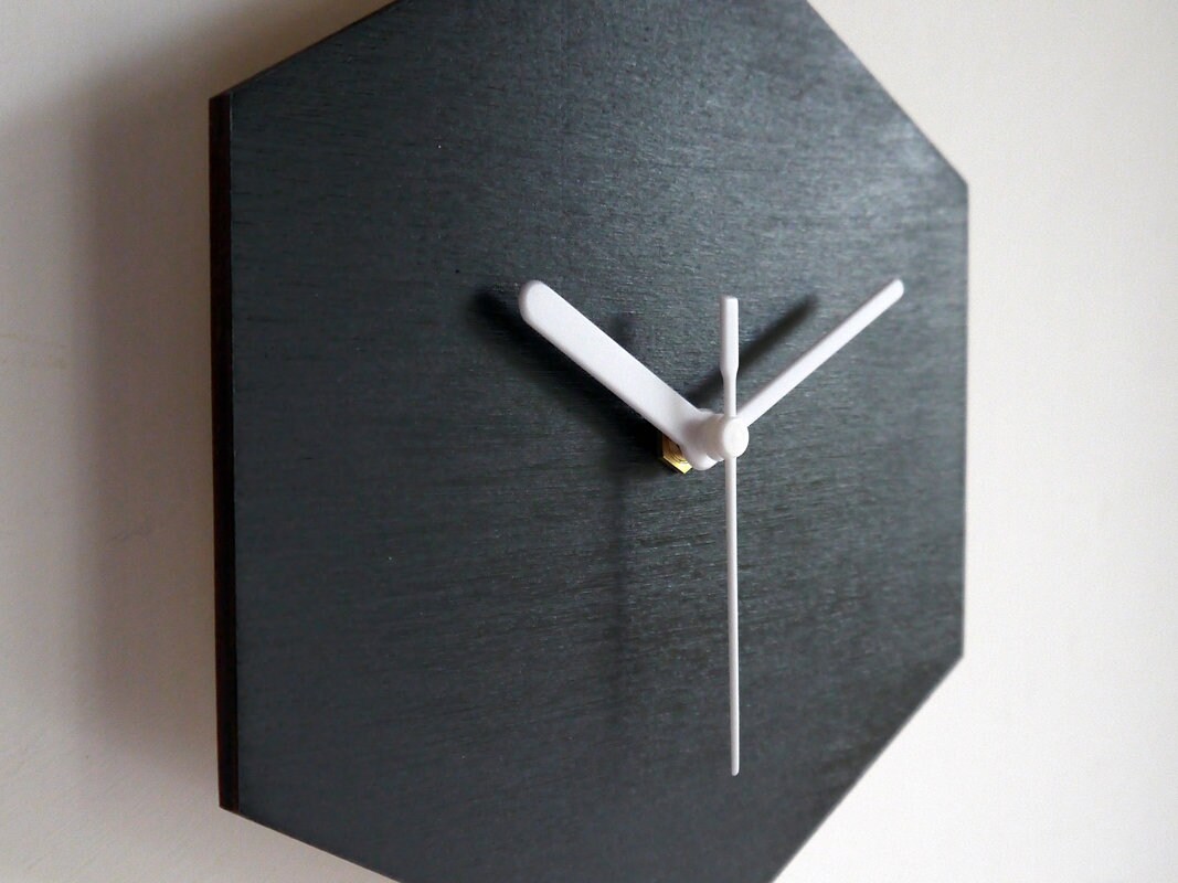 Small Hexagonal Clock, Wooden Black Timepiece, Minimal Wall Decor With ...